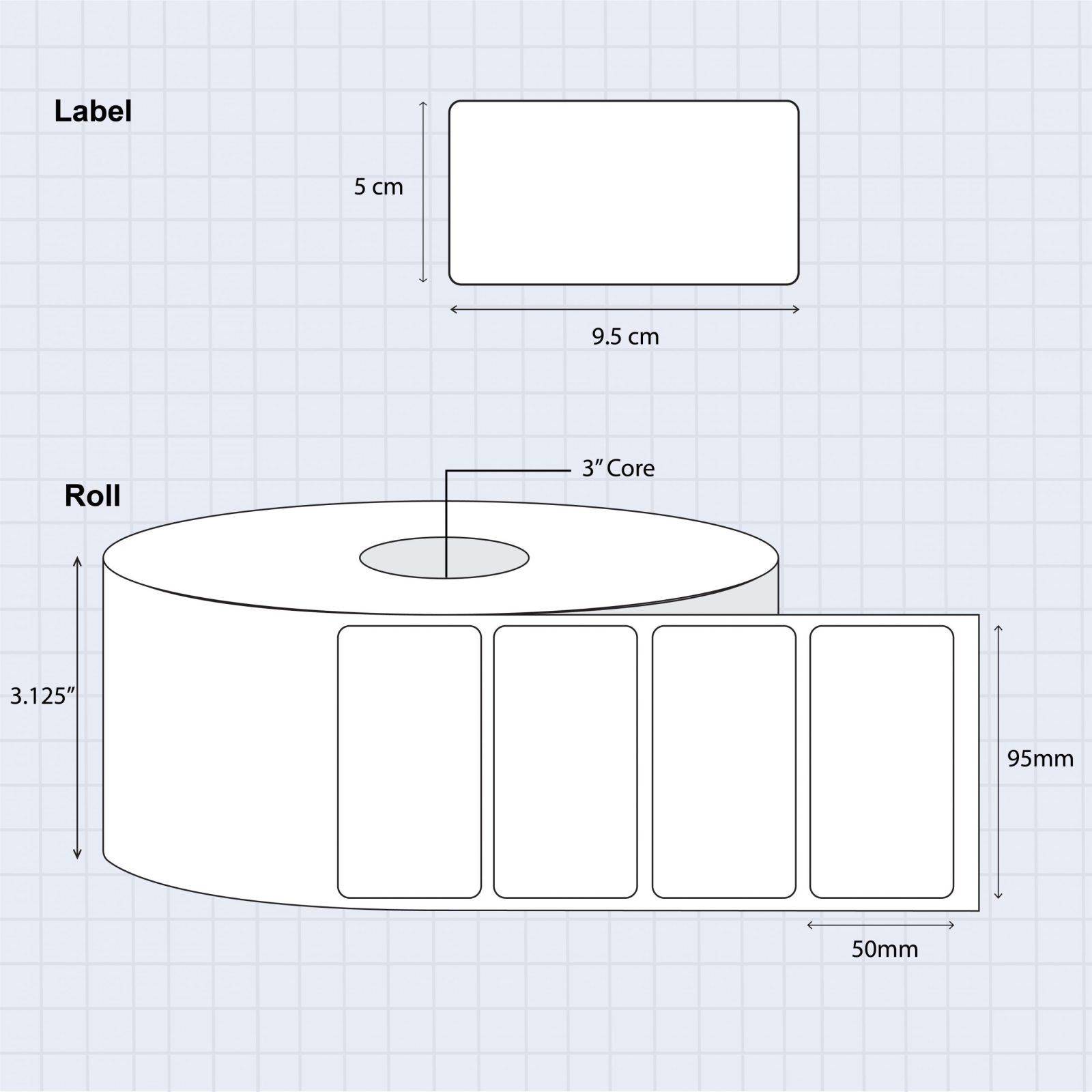 95mm x 50mm Matte Inkjet Labels (1000 pcs/roll, 3” core)